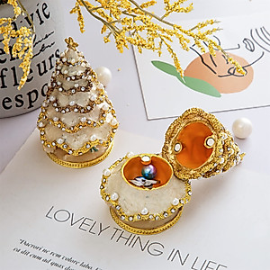 QFkris Christmas Tree Jewelry Trinket Boxes Hand Painted Enameled with Shinning Rhinestones, Ring Holder, A Surprise Gift Christmas Decor