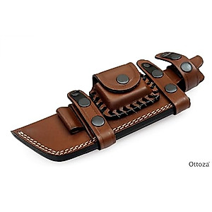 Ottoza Handmade Leather Knife Sheath Right Hand Tracker Knife Sheath - Bushcraft Knife Sheath - Hunting Knife Sheath - Survival Knife Sheath Horizontal Carry Dark Brown TOP Grain Leather No:103