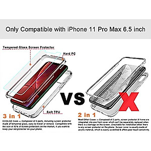 COOLQO Compatible with iPhone 11 Pro Max Case, and [2 x Tempered Glass Screen Protector] Clear 360 Full Body Coverage Hard PC+Soft Silicone TPU 3in1 Shockproof Protective Phone Cover