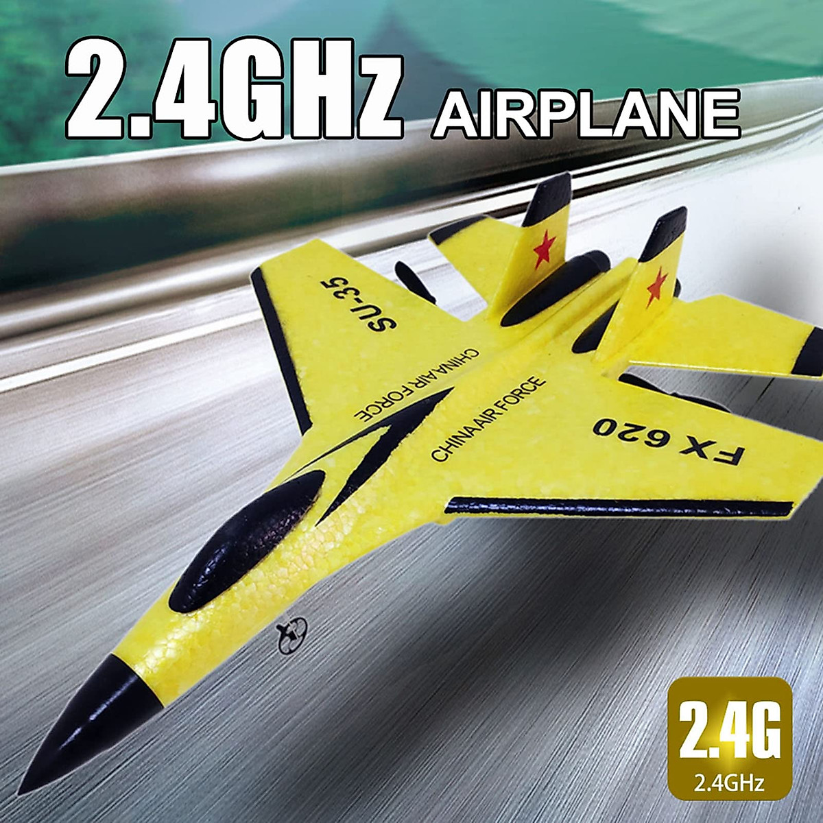 GoolRC FX620 RC Airplane, 2.4GHz Remote Control Airplane, 2 Channel RC Plane, SU-35 RC Glider EPP Aircraft Model with 3-Axis Gyro, Outdoor Flight Toys for Kids and Adults with 2 Battery (Yellow)