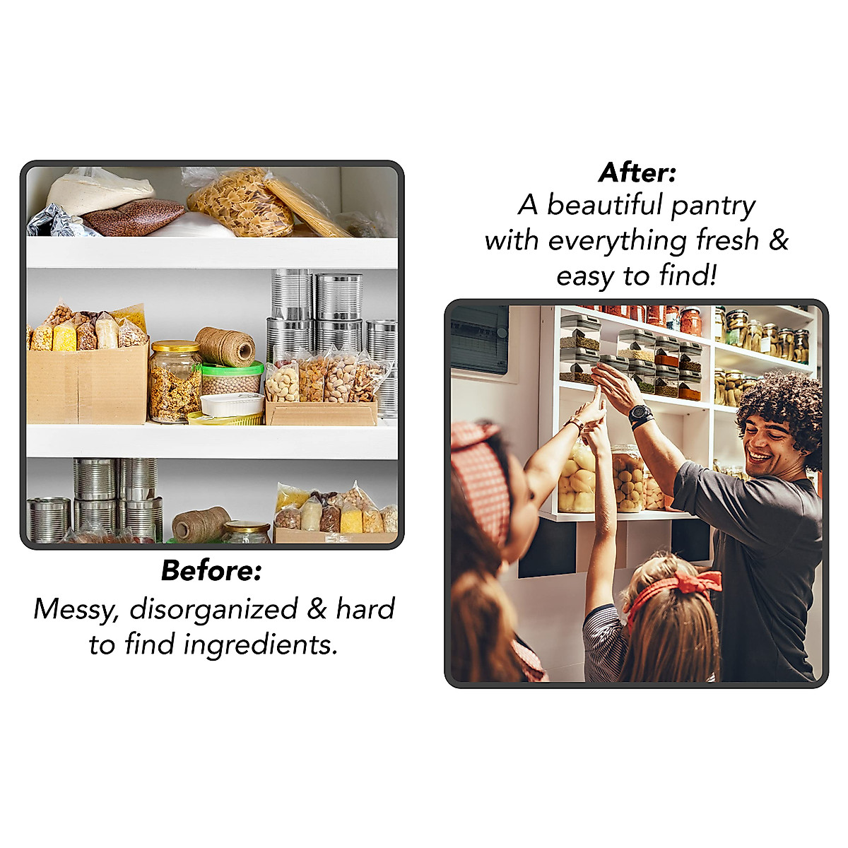 Shazo Airtight 9 Pc Mini Container Set + 9 Spoons - Durable Clear Plastic Food Storage Containers with Lids - Kitchen Cabinet Pantry Containers for Spices, Herbs, Coffee, Tea - Gray