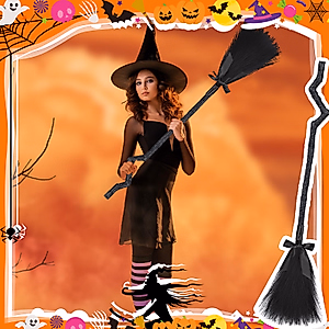 Liliful 3 Pcs Halloween Witch Broom Witch Broomstick with Ribbon Wizard Broomstick Halloween Decor for Kids and Adults, Party Cosplay Costume Accessories