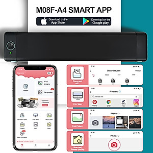 Portable Printers Wireless for Travel Mini Printer, Bluetooth Mobile Printer, Inkless Thermal Printer Support 8.26"x11.69" A4 Thermal Paper, Compatible with Android and iOS Phone & Laptop