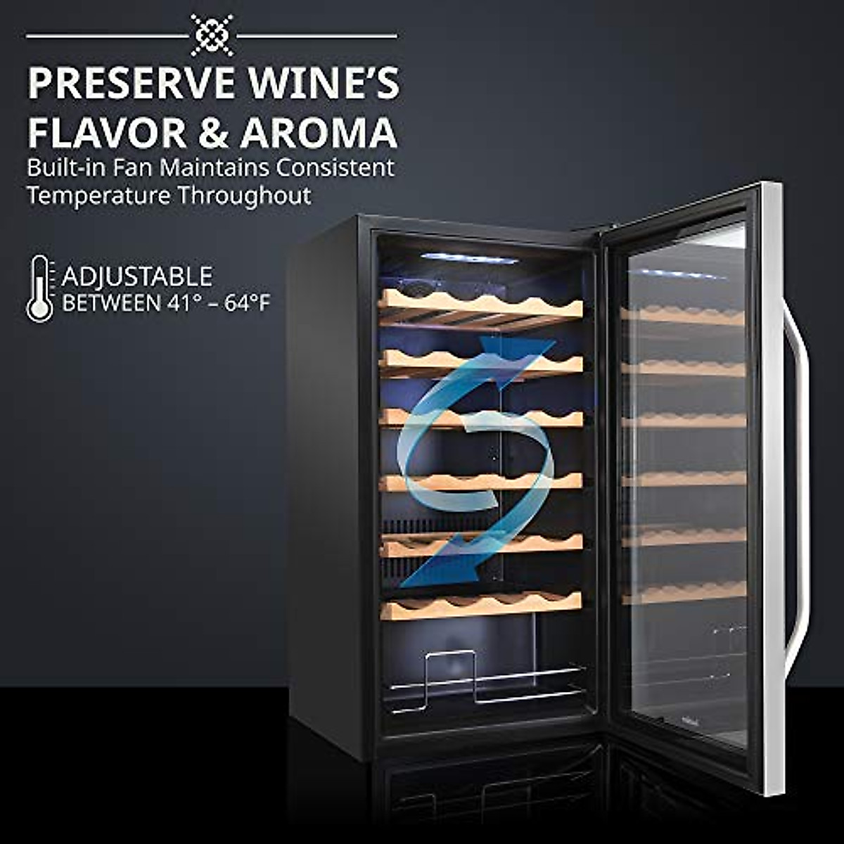 Ivation 28 Bottle Compressor Wine Cooler Refrigerator w/Lock | Large Freestanding Wine Cellar For Red, White, Champagne or Sparkling Wine | 41f-64f Digital Temperature Control Fridge Stainless Steel