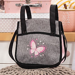 Bayer Design Dolls: Xeo Twin Pram - Butterfly Grey & Pink - Matching Handbag, Adjustable Handle, for Dolls Up to 20"