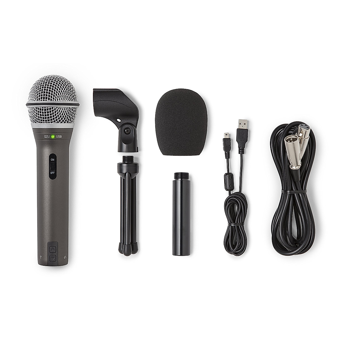 Samson Podcasting Kit with Q2U USB/XLR Dynamic Microphone, SR850 Studio Headphones and MBA28 Desktop Boom Arm Stand,Grey