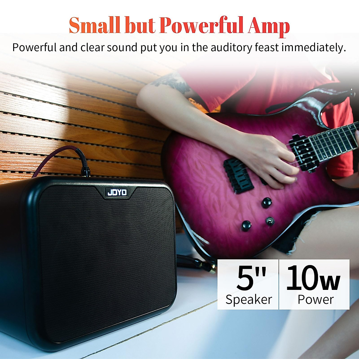 JOYO 10W Small Electric Guitar Amp Mini Portable Guitar Practice Amp Battery Powered Combo Guitar Amplifier Dual Channel & Aux in Jack (MA-10E)