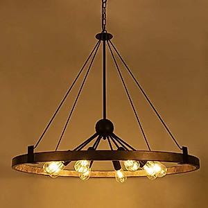 Wellmet Farmhouse Chandelier Diam 38'', Large Wagon Wheel Chandelier Wild West for Dining Room, Rustic Metal Finish with 8 Lights Sputnik Chandelier (Rust Color, Large)