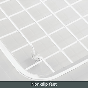 mDesign Modern Metal Wire Kitchen Sink Metal Dish Drying Rack/Mat - Steel Wire Grid Design - Allows Wine Glasses, Mugs, Bowls and Dishes to Drain in Sink - 2 Pack - White