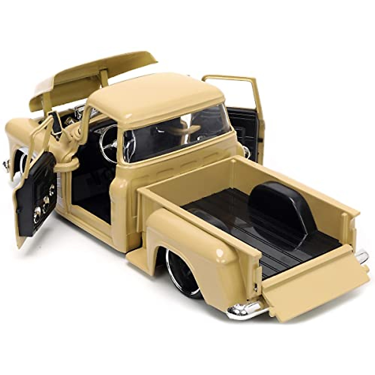 Jada Toys Just Trucks 1:24 1955 Chevy Stepside Pickup Die-cast Car Tan with Tire Rack, Toys for Kids and Adults (26144)