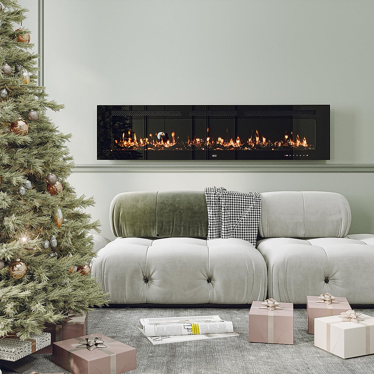 Clihome 72in Electric Fireplace Fire Places Electric Fireplace Inserts Electric Fireplace Heater Fireplace Decor Fireplace Heater with Timer, Remote Control, Adjustable Flame Color 750/1500W