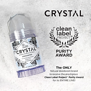 CRYSTAL Unscented Mineral Deodorant Stick (3 Pack) - 24hr Odor Protection, Non-Staining & Non-Sticky, Aluminum & Paraben Free, 4.25 oz