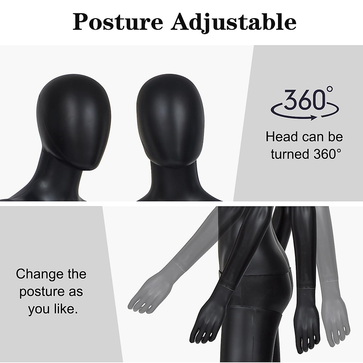 Kinfant Female Full Body Mannequin - 6 Ft Detachable Dress Form Display Mannequin Stand with Metal Base, Adjustable Dress Model for Fashion Store, Clothing Design, Black