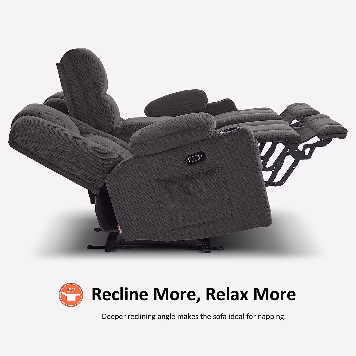 MCombo Fabric Power Loveseat Recliner with Console, Electric Reclining Loveseat Sofa with Heat and Massage, Cup Holders, USB Charge Port for Living Room 6045 (Grey)