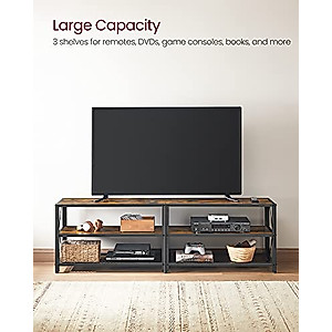 VASAGLE TV Stand for TV up to 70 Inches, TV Table, Entertainment Center, 3-Tier TV Console, Steel Frame, Industrial Style, for Living Room, Rustic Brown and Black ULTV095B01