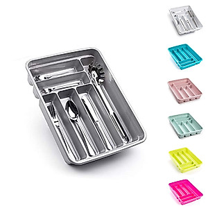 PLASTIFIC 1 Tier Large & Deep CUTLERY TRAY Flatware Organiser Strong Plastic Drawer Sliding Tidy Multipurpose flatware Holder Kitchen Accessories for Tableware(Silver)…