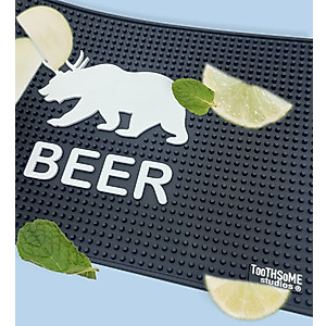 Beer Bear With Deer Antlers 17.7" x 11.8" Funny Bar Spill Mat Rail Countertop Accessory Home Pub Decor Slip Resistant Durable Thick Bar Covering for Craft Brewery Kitchen Cafe and Restaurant Accessory