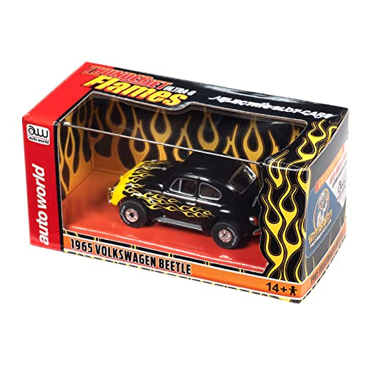 Auto World Thunderjet 1965 VW Beetle (Black w/Yellow Flames) HO Slot Car