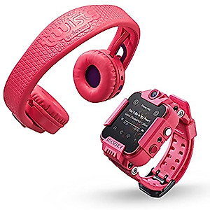 TickTalk Pink 4 Kids Smartwatch with Pink Twists Headphones Bundle (Red Pocket on at&T's Network)