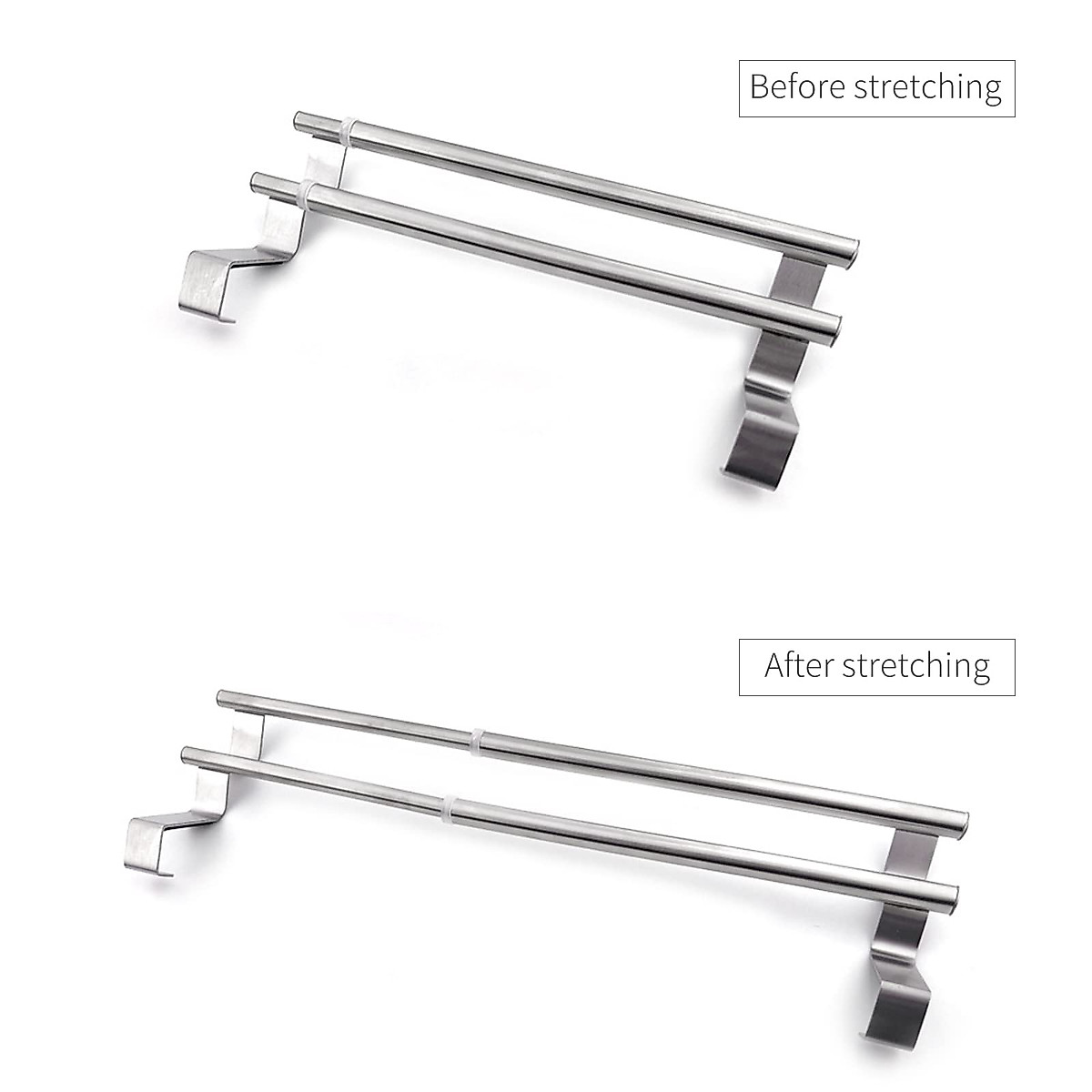 ADBEN Expandable Double Towel er Over Cabinet Cupboard Doors Stainless Steel Bath Towel Bar Towel Clothes er Towel Rack Holder for Bathroom Kitchen Towel Storage Shelf