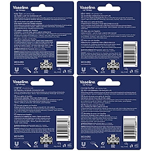 Vaseline Lip Therapy Variety 4-Pack, Moisturizing Lip Balm with Vitamin E, 0.16 Oz Ea