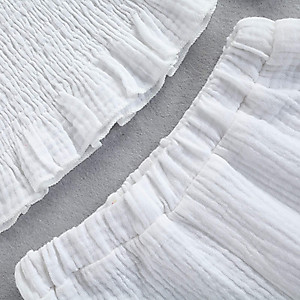 Kids Toddler Baby Girls Off Shoulder Flare Sleeve Tube Crop Top Shirt Ruffle Shorts Headband 3 Piece Summer Outfits (White,3-4T,)