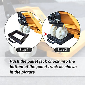 Rubber Heavy Duty Pallet Jack Wheel Chock 2 Pack, Premium Pallet Jack Stopper for Truck 14.2" Length x 11.2" Width x 2" Height (Black, 2 Packs)