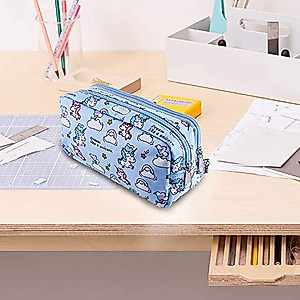 SIQUK Unicorn Pencil Case Large Capacity Pen Bag Double Zippers Unicorn Makeup Bag Stationery Bag Cosmetic Bag with Compartments