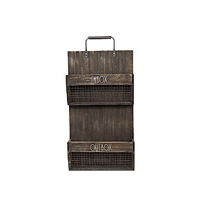 Rae Dunn Wall File Holder – 2 Tier Vintage Wooden Inbox and Outbox with Galvanized Steel Wire Document and Paperwork Organization and Storage – Mounts to Wall and Doors