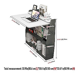 Pmnianhua Wall Mounted Folding Desk, 31'' Drop-Leaf Table,Drop Down Laptop Desk,Folding Wall Desk with Storage for Small Space Bedroom Living Room (Grey White)