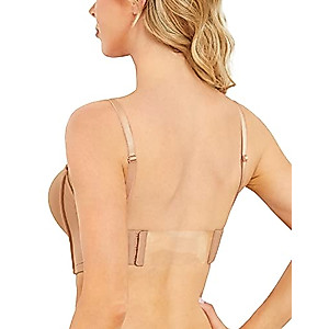 Wingslove Women's Deep Plunge Strapless Bra Multiway Push up Low-Cut Wireless Bras Red Carpet Convertible Clear Back（Brown,36B）