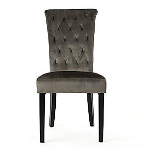 Christopher Knight Home Venetian Tufted Velvet Dining Chair, Grey / Dark Brown