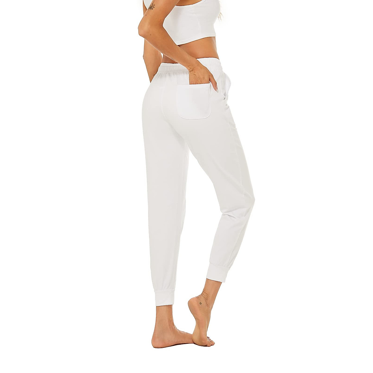 AvaCostume Women's Lightweight Cotton Sweatpants Yoga Joggers Lounge Casual Pants with Pockets White XL01