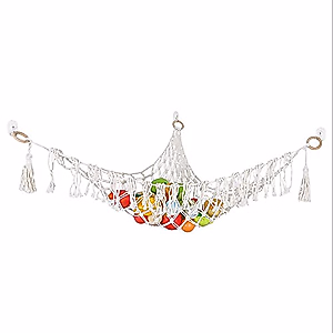 Storage Hammock Stuffed Toy Organizer, Plush Animals Fruit Vegetable Holder, Boho Wall Sling Corner Cotton Rope Hand-woven Mesh Net Bag, Stuff Display Easily (Medium)