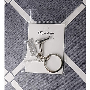 Meiligo® Fashion Woman Hairdresser Scissors Comb Stylist Key Chain Jewelry Pendant Hair Stylist Dryer Charm Necklace Set (Key Chain)