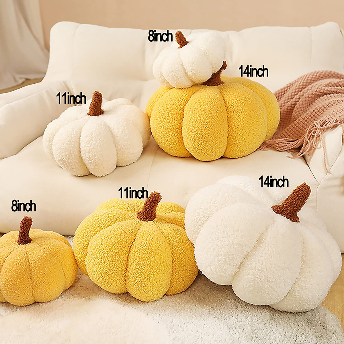 DACHAIHU Halloween Pumpkin Pillows Decorative Throw Pillows, Pumpkin Decor Stuffed Throw,Cute 3D Fluffy Pumpkin Plush Pillow for Bed Sofa Couch Home Decor(Grass Green,8inch)