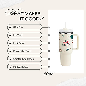 LLGT Christmas Hydration H2O Hero Stainless Steel Vacuum Insulated Tumbler with Handle and Straw| Double Wall Insulated Cup Reusable Stainless Steel