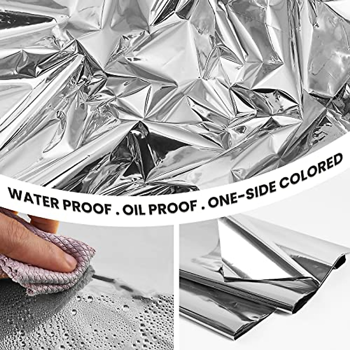 PartyWoo Silver Foil Tablecloth, 3 Pack 54 x 108 Inch Rectangle Tablecloth, Foil Tablecloth for 6 to 8 Foot Table, Metallic Table Cover, Waterproof Table Cloth for Birthday, Wedding, Party