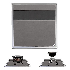 Firepit mat, Fireproof mat for firepit, Deck Fire Protection, 47 inches x 47 inches, Protect Lawn with fire Pit mat for Grass, Fire Pit mat for Deck, Black x Silver