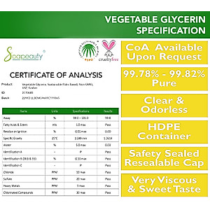 Vegetable Glycerin USP Grade Non-GMO Natural | Cosmetic Products, Skin, Hair Care, Soap Making, Household Uses | Soapeauty | 32 oz