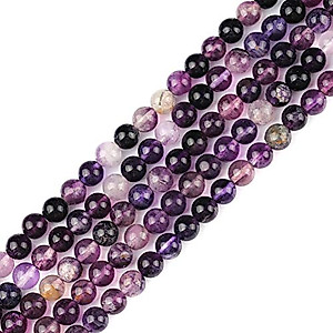 8mm Natural Purple Fluorite Gemstone Round Loose Beads Crystal Stone Bracelet Necklace Accessories Crafts for Jewelry Making DIY,1 Strand 15"