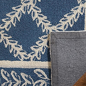 SAFAVIEH Chelsea Collection Area Rug - 4'6" x 6'6" Oval, Navy & Creme, Hand-Hooked French Country Wool, Ideal for High Traffic Areas in Living Room, Bedroom (HK230N)