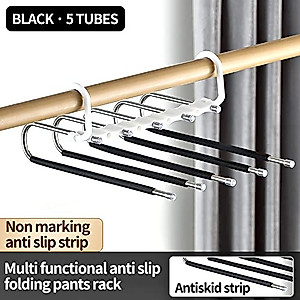 Pants Hangers Space Saving-2 Pack Stainless Steel Multifunctional Uses Rack Organizer-5 Tier No Slip Collapsible Pant Rack for Pants,Jeans,Scarf,Trouser,Towel,Clothes