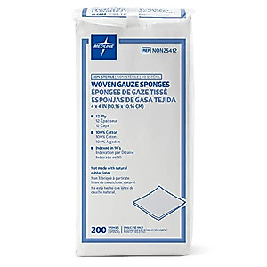 Medline Woven Nonsterile Gauze Sponges, 12-Ply, 4 x 4 Inches, Case of 2000