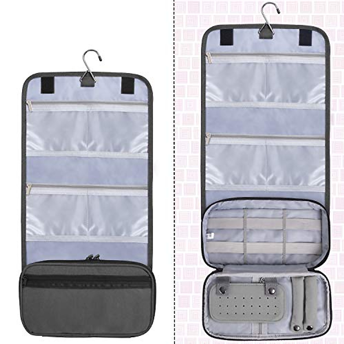 Teamoy Jewelry Roll Bag Travel Hanging Jewelry Organizers - Perfect for Business Trips, Gray (Accessories Not Included)