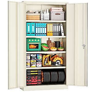 Superday Locking Metal Cabinet 72"×36"×18", Tall Storage Cabinet with 2 Doors and 4 Shelves, Large Metal Steel Utility Cabinet for Garage Tool Office File Pantry (Putty)