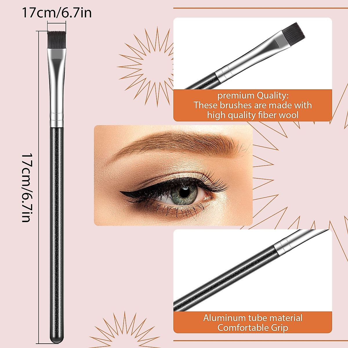 Nuogo 12 Pieces Flat Eyeliner Eyebrow Concealer Brush Flat Definer Eyebrow Brush Firm Stiff Thin Synthetic Bristle Concealer Brush Eyeliner Brush Applicator with Gel Powder Cream Cake Makeup for