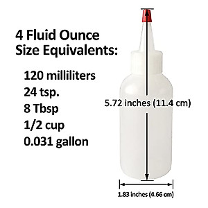 510 Central Yorker Squeeze Bottles (4oz, 25 Pack) Boston Round with Red Tip Caps - LDPE Plastic - Made in USA