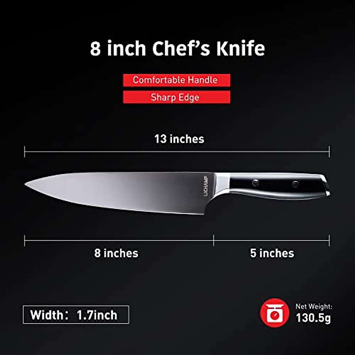 Lichamp Chef Knife, 8 inches Chefs Knife with Professional Forged Stainless Steel Blade and Riveted Handle