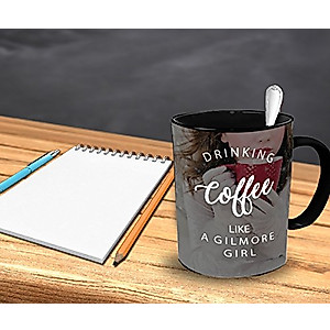 Vitazi Kitchenware Gilmore Girls Gift (15 oz) Drinking Coffee Like a Gilmore Girl Mugs With Quotes and Sayings, Ceramic Coffee Mug - With Image (Black)